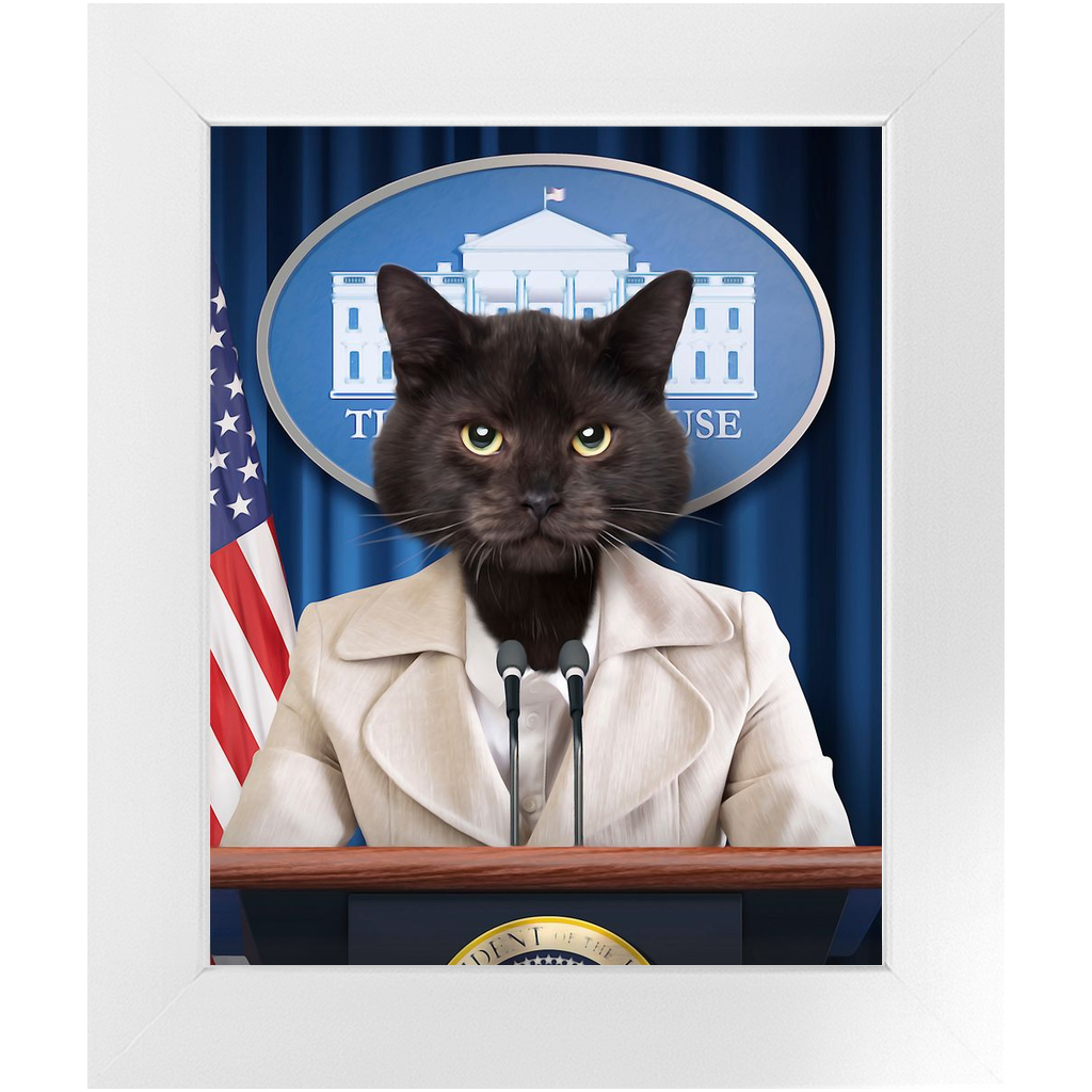 Axis Of Awesome - Cat as President Custom Pet Portrait Framed Satin Pa ...