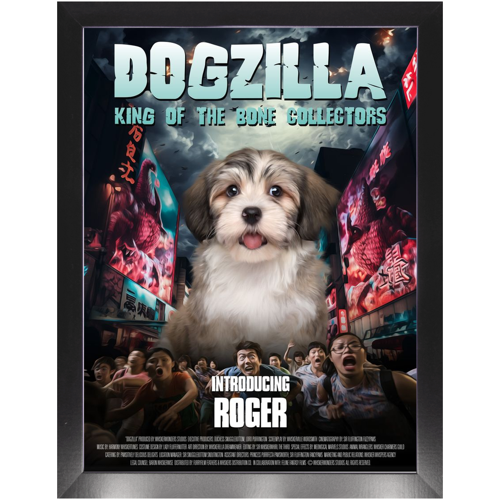 DOGZILLA Movie Poster - Godzilla Inspired Custom Pet Portrait Framed S ...