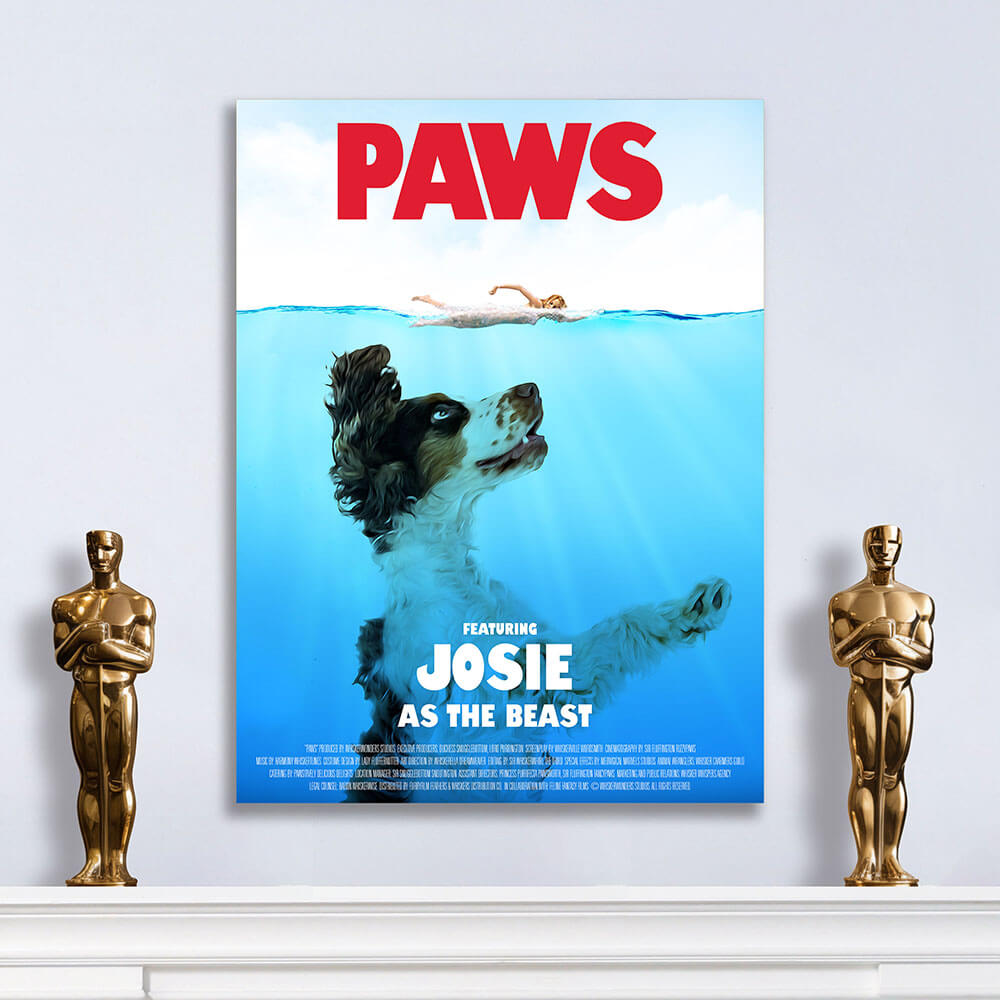PAWS Movie Poster - Jaws Inspired Custom Pet Portrait Canvas – Lord Of ...