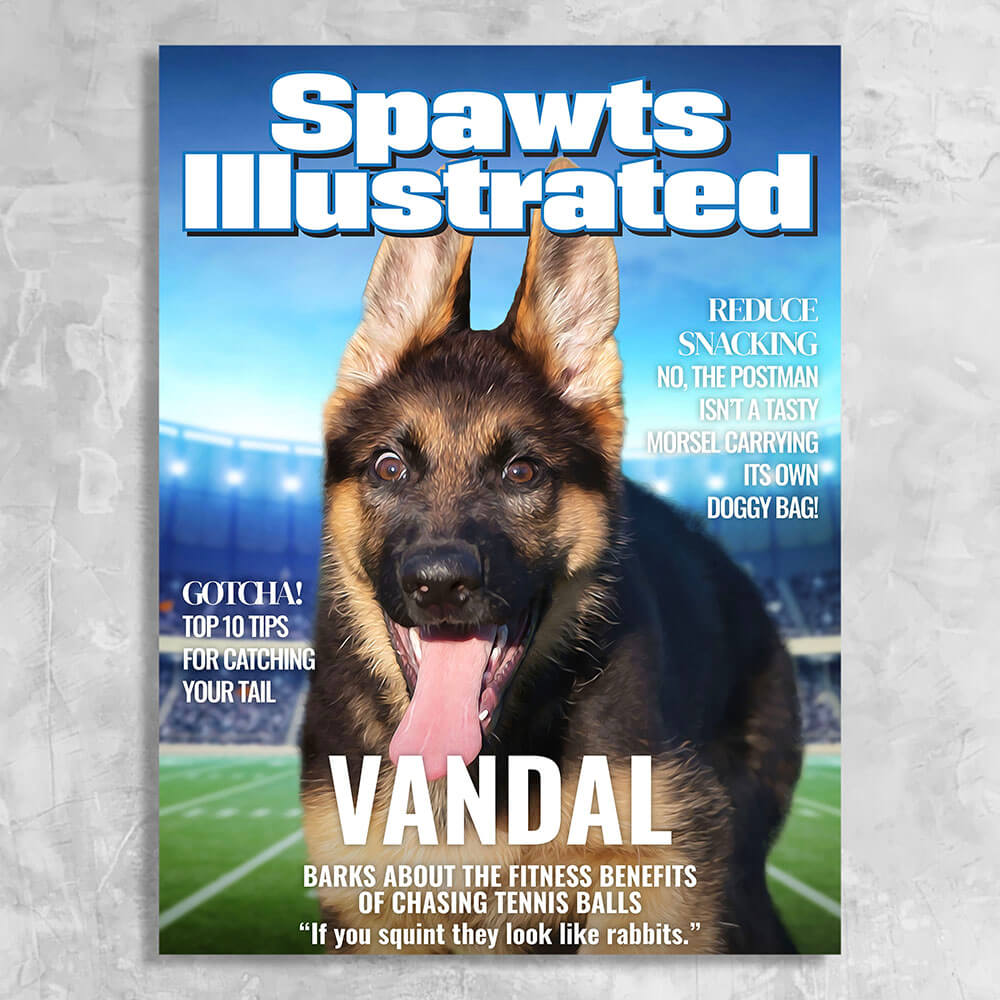Spawts Illustrated for Dogs - Personalised Dog Magazine Cover Canvas P ...